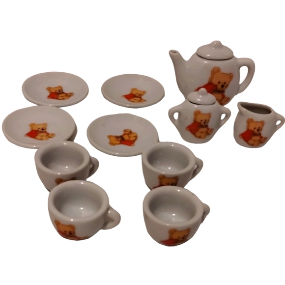 Source Unknown | Toys | Vintage Childs Porcelain Teddy Bear Tea Set ...